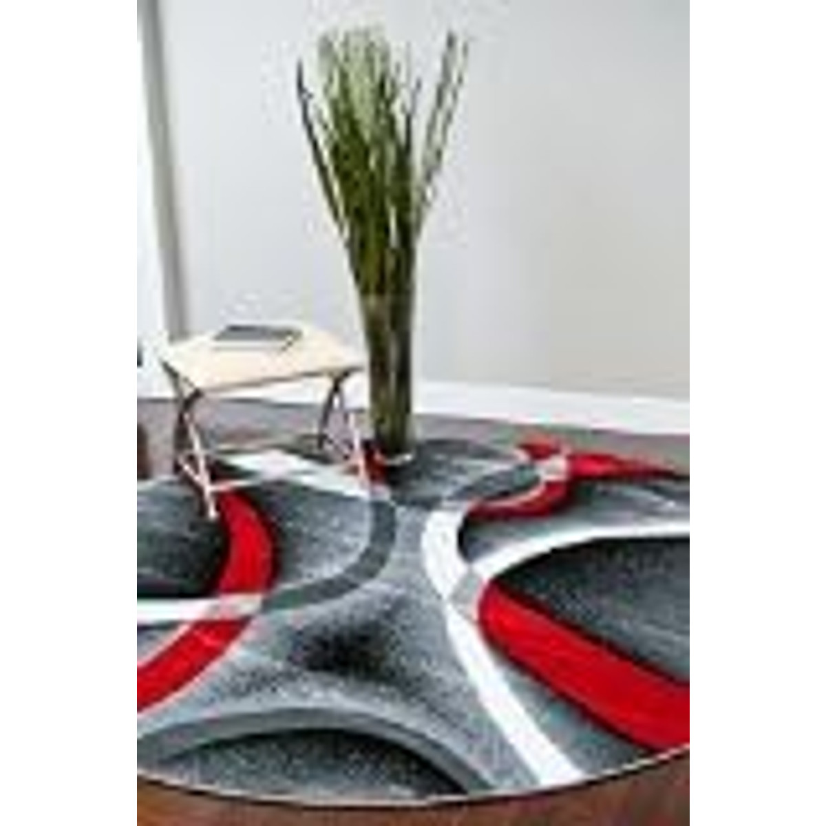 LUXE WEAVERS 2305 Gray Black Red White Swirls 6 feet 5 inch Diameter Modern Abstract Area Rug