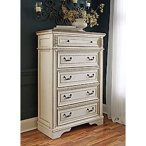 Signature Design by Ashley Realyn French Country Two Tone 5 Drawer Chest of Drawers, Chipped White