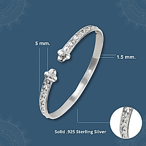 Better Jewelry Solid .925 Sterling Silver Flat West Indian Bangles with Acorn Ends, 1 pair (Made in the USA)