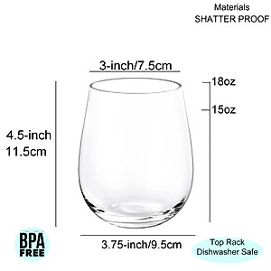 KX-WARE Unbreakable 18-ounce Acrylic Stemless Wine Glasses, set of 6 Clear