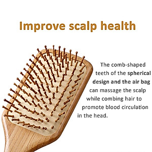 Paddle brush, hair brush, Made of pure natural bamboo, no paint coating, massage the scalp while combing hair to promote blood circulation, prevent static electricity (1pcs)