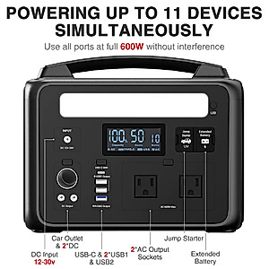 AMPACE P600 Portable Power Station w/Car Jump Starter Metal Gray, 584Wh Backup LiFePo4 Battery A-Turbo 1800W Fast Charging Solar Generator (Solar Panel Optional) LED Light for Home Outdoors Camping