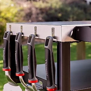 Nexgrill Outdoor Stainless Steel Food Preparation Cart with Double Shelf, 648 sq. in., Portable, Side Handle, Paper Towel and Trash Bag Holder, 4 Hooks, Backyard and Patio Barbeque Grill Cart