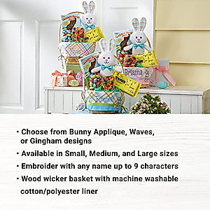 Let's Make Memories Personalized Create Your Own Wicker Easter Basket – Blue Bunny Design - Basket Only - Customize with Any Name - Medium