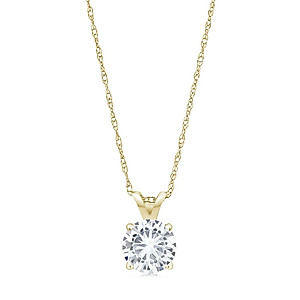 Gem Stone King 14K Yellow Gold Forever Classic Moissanite from Charles & Colvard Solitaire Pendant Necklace For Women (0.80 Cttw, Round 6MM, with 18 Inch 14K Yellow Gold Chain)