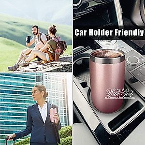 ATHAND With God All Things Are Possible Inspirational Tumblers with Lid & Straw 20 Oz | Insulated Stainless Steel Vacuum Wine Tumbler Coffee Mug | Best Christian Religious Gifts For Women (Rose Gold)