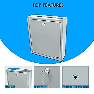 Barska Wall Mount Multi-Purpose Locking Mail Suggestion Drop Box with Key Lock for Home Office Classroom
