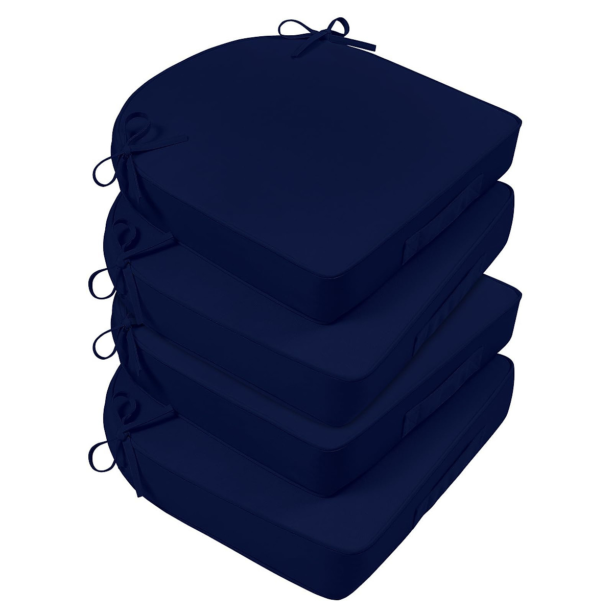 Basic Beyond Patio Chair Cushions for Patio Chairs, 19 x 19 Outdoor Chair Cushions Set of 4 Waterproof Outdoor Seat Cushions for Outdoor Chairs with Handle and Attached Straps, Navy Blue