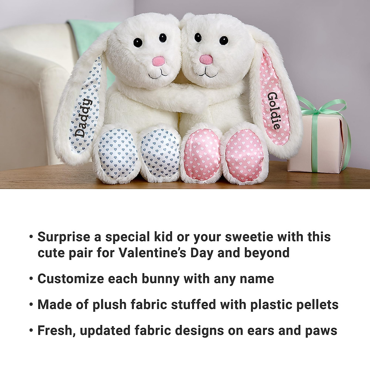 Let's Make Memories Personalized Hugging Plush Bunnies - for Birthday - Easter Bunny - Bunny Stuffed Animal for Kids - for Boy - for Girl