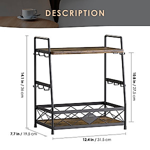 LOTEYIKE 2 Tier Coffee Cup Holder for Countertop, Coffee Mug Organizer with 12 Hook, Coffee Mug Holder, Metal Coffee Mug Shelf for Coffee Bar Kitchen, Black