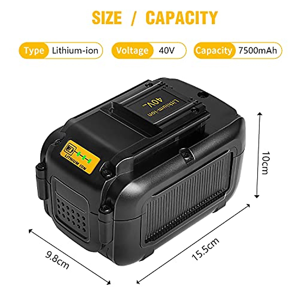 40V 7500mAh Replacement Battery DCB404 DCB406 DCB407 DCB114, Lithium Ion Premium Battery Compatible with Dewalt All 40V MAX Tools