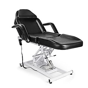 Salonsunny Electtric Salon Beauty Bed Chair Black Round Base Hydraulic Pump All Purpose Styling Chair Barbering Reclining Spa Massage Equipment