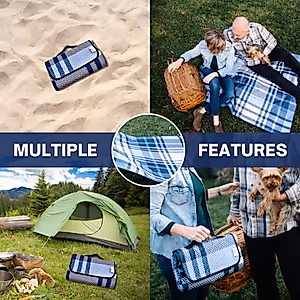 Picnic Blankets w/Stakes - Waterproof Camping Blankets - Foldable Compact Beach Blankets - Travel Picnic Blanket w/Polar Fleece & Peva - Portable Camping Gear - Perfect for Backyard, Park & More