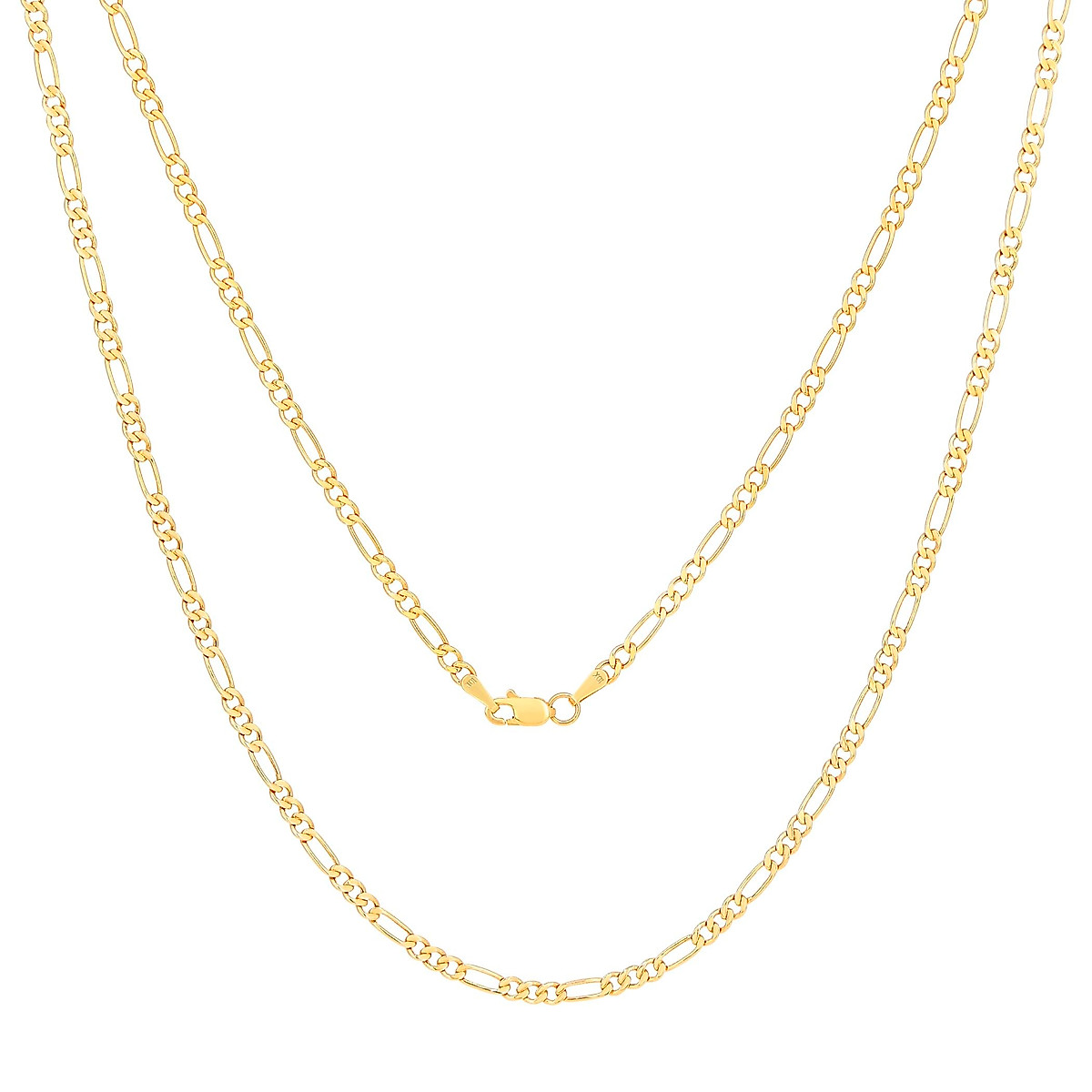 Nuragold 10k Yellow Gold 2.5mm Figaro Chain Link Pendant Necklace, Mens Womens Jewelry 16" 18" 20" 22" 24" 26"