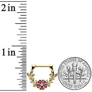 Body Candy Womens 16G PVD Steel Septum Jewelry Pink Accent Vine Flower Daith Tragus Cartilage Clicker 3/8"