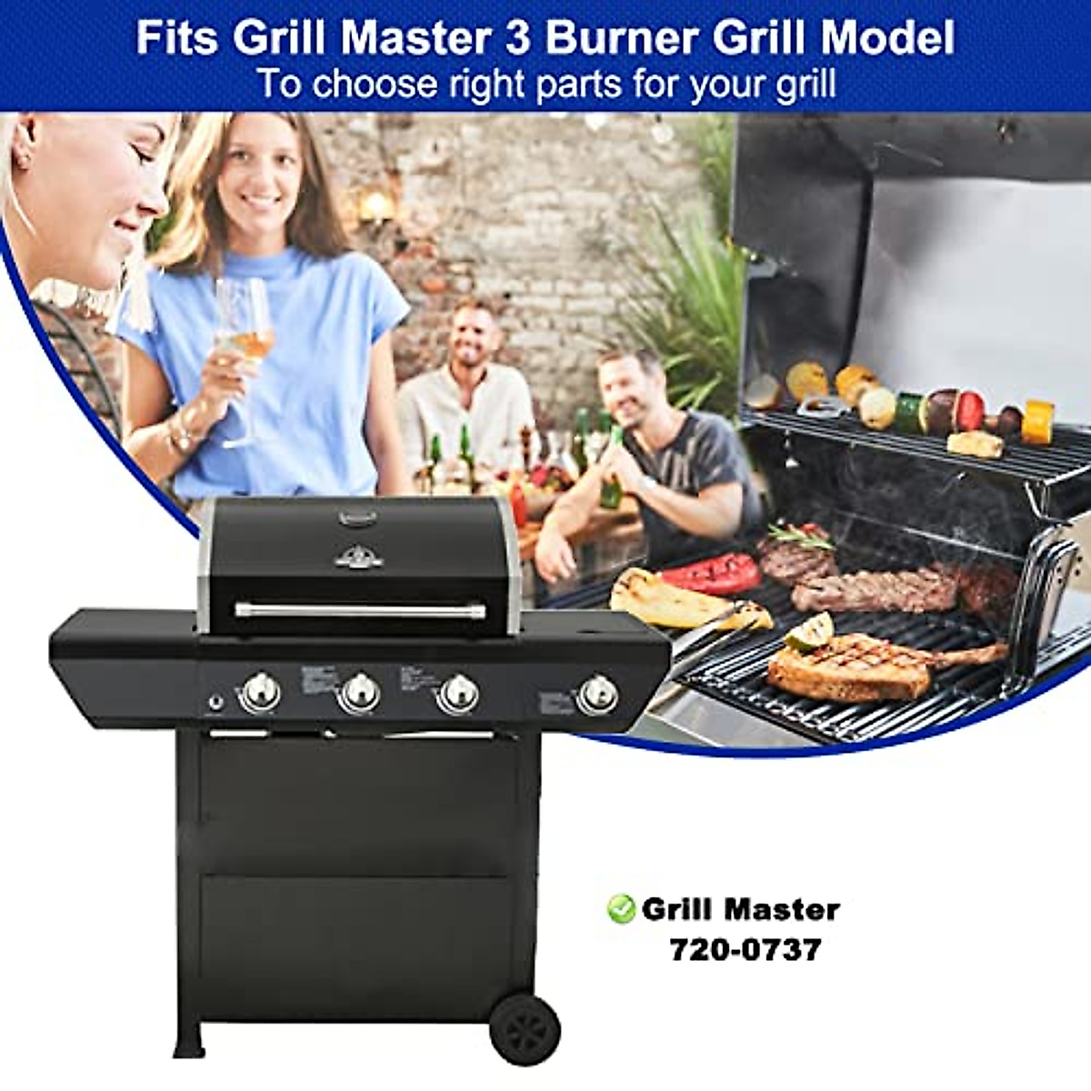 Aibabcue Grill Replacement Parts for Grill Master 720-0737, Nexgrill 720-0737 Grill Model, Stainless Steel Heat Plate Shield Tent, Gas Grill Burner for Tera Gear 780-0390, Grill Master Parts 720-0737