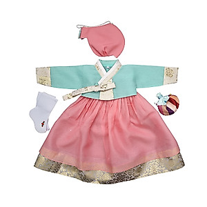 Hanbok Baby Girl Korea Traditional Clothing Dol Party Celebration 1st Birthday Ceremony Mint Coral OSMC01