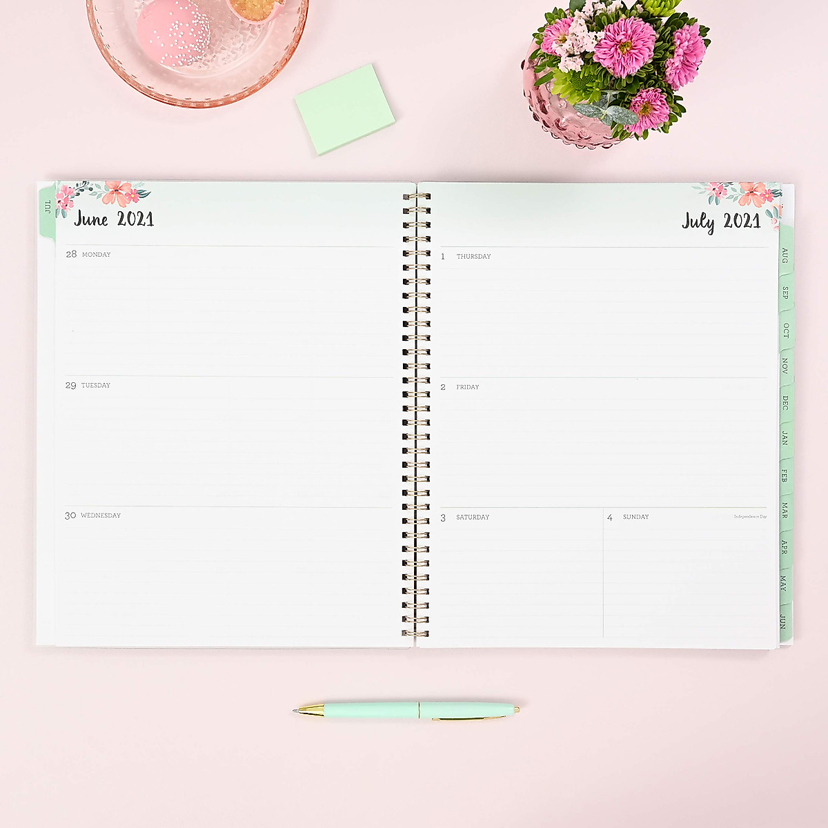 Blue Sky 2021-2022 Academic Year Weekly & Monthly Planner, 8.5" x 11", Frosted Flexible Cover, Wirebound, Laurel (131947)