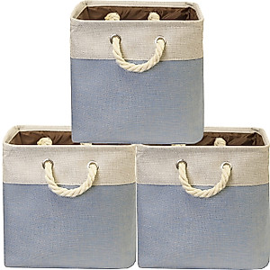 Simple Houseware Cotton Handle Extra Large Fabric Cube Storage Bin, 3 Pack, Blue