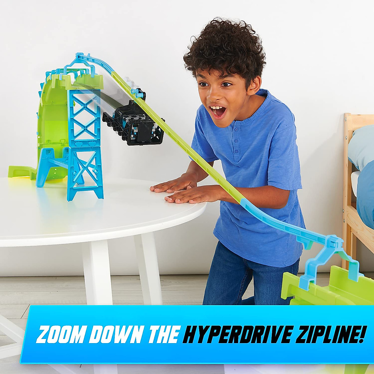 WowWee Power Treads Hyperdrive Zipline Car Set – Race Track Playset Includes 1 Vehicle and 60+ Pieces
