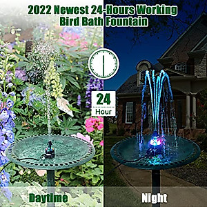 SZMP Bird Bath Fountains, Upgraded 24-Hours Working Bird Bath Fountain Pump with Lights & 7 Nozzle, 16.4Ft Power Cord & Adapter, Adjustable Water Pump for Garden, Pond, Fish Tank, Outdoor (Colorful)