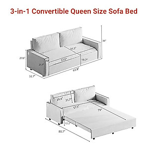 YUNLife&Home Pull Out Sleeper Sofa Bed,Convertible Futon Loveseat Sofá 3-in-1,Chaise Lounge Chair Velvet Upholstery 2-Seat Couch Reversible Folding Guest Daybed,USB Port,Queen Size,600lb Capacity