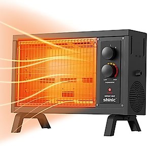 Shinic Radiant Space Heaters for Indoor Use, 1500W(5120 BTUS) Fast Heating Electric Heater with Thermostat, with Handle, ETL Listed, for Living Room Garages, Workshops, Warehouses, Black