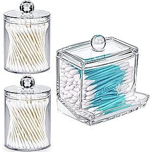 Oidnvay Qtip Holder Cotton Swab Holder Storage Dispenser, Clear Cotton Ball Swab Holder, Apothecary Jars with Lids for Bathroom