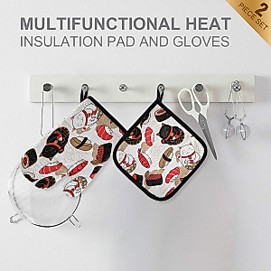 ZZXXB Maneki Neko Cat Oven Mitts and Pot Holders Set of 2 Heat Resistant Non-Slip Kitchen Gloves for Cooking Baking Barbecue Grilling