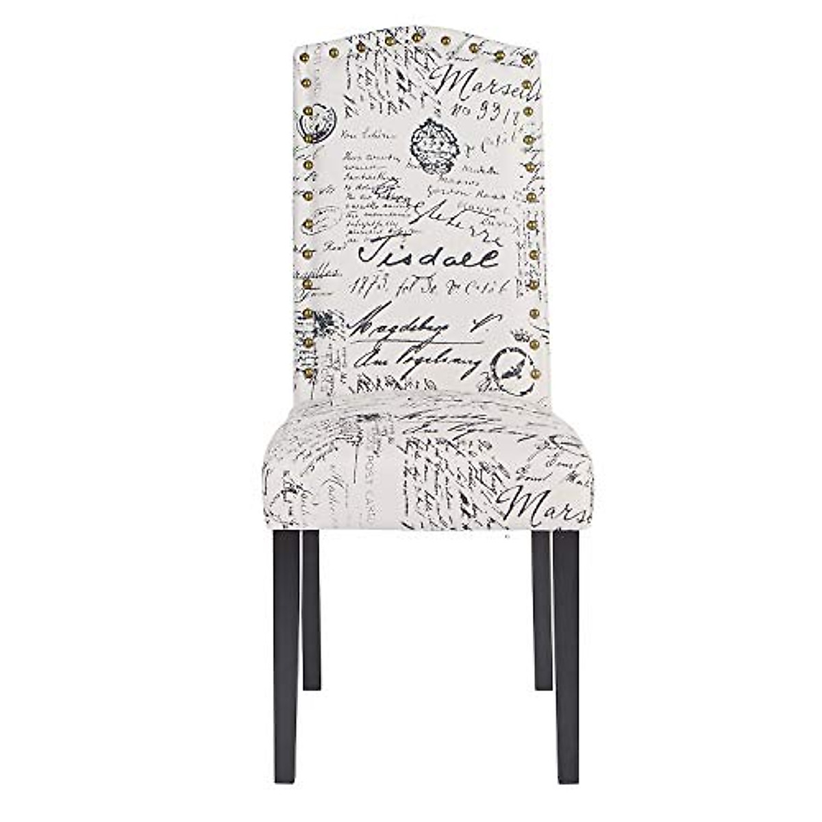 Evedy 2PCS Dining Script Fabric Accent Chair with Solid Wood Legs for Kitchen Living Room,Beige, Words