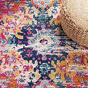 Safavieh Madison Collection 9' x 12' Fuchsia/Gold MAD154R Boho Chic Medallion Non-Shedding Area Rug