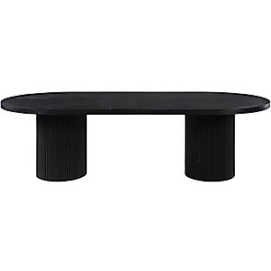 Meridian Furniture 725Black-T Belinda Collection Mid-Century Modern Solid Wood Black Oak Veneer Dining Table, Oval Design, Fluted Bases, 2 Leaves Included, 90"/106.5"/123" W x 47.5" D x 31" H, Black