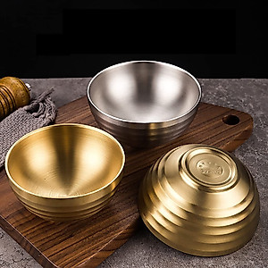 maiwalk 18/8 Stainless Steel Bowl Set Double Walled Heat Insulation Insulation Unbreakable Children Bowl for Rice Snack Ice Cream Dessert Cereal Soup Bowls Set of 4 (Gold, Large-5.51")