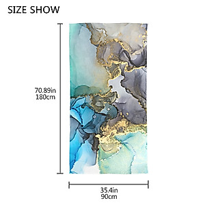 Mixed Blue, Grey, Golden Alcohol Ink Abstract Marble Texture Women Long Silk Scarf, Shawl Chiffon Large Stole Headscarf, Lightweight Sunscreen Satin Scarves Wraps for Wedding Party Gift