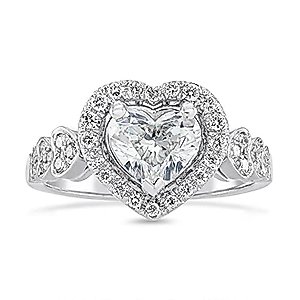 2 1/2 CT Heart Shape Sparkling White Cubic Zirconia Halo Heart Womens Wedding Engagement Ring in 14K White Gold Plated 925 Sterling Silver (2.50 Cttw) Ring Size - 9.5