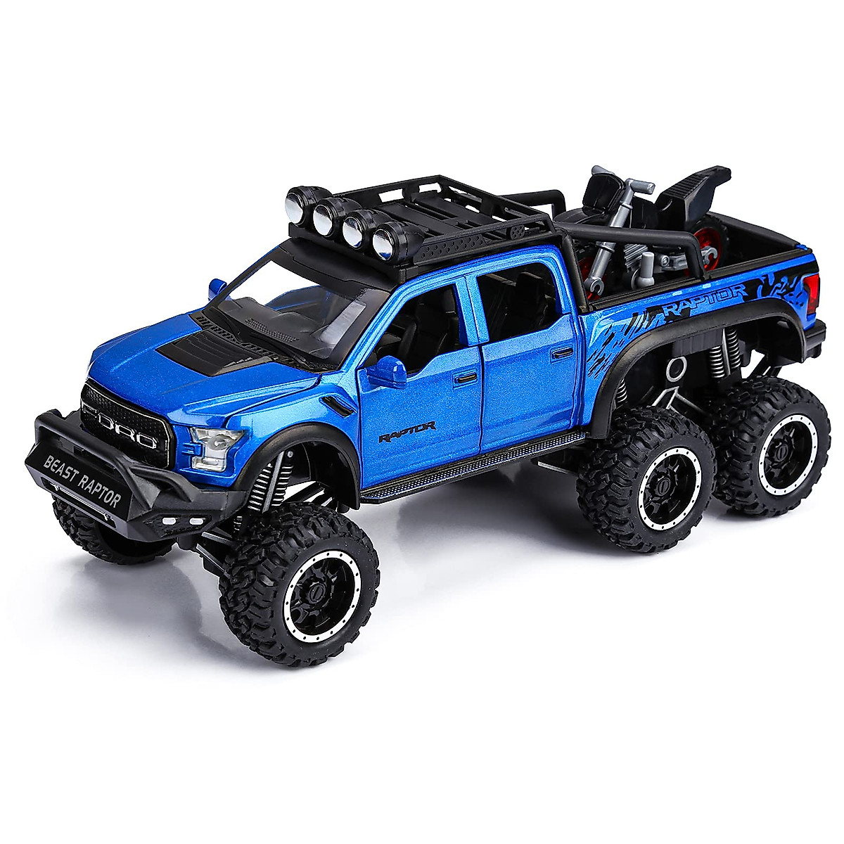 SASBSC Toy Pickup Trucks for Boys F150 Raptor Diecast Metal Model Car with Sound and Light for Kids Age 3 Year and up Blue
