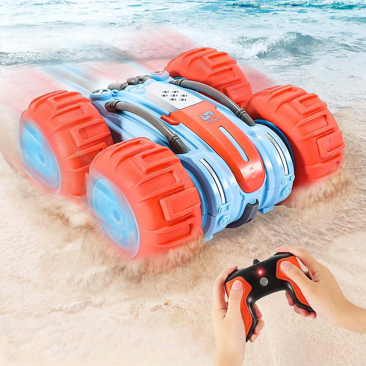 Fixget Amphibious Remote Control Car for Kids, 2.4GHz Waterproof Off Road Truck Toys, 4WD Electric Double Sides RC Stunt Boat Gifts for 6+ Years Old Boys