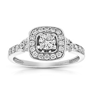 Vir Jewels 3/4 cttw Diamond Halo 4-Prong Wedding Engagement Ring Cushion 14K White Gold Size 6.5
