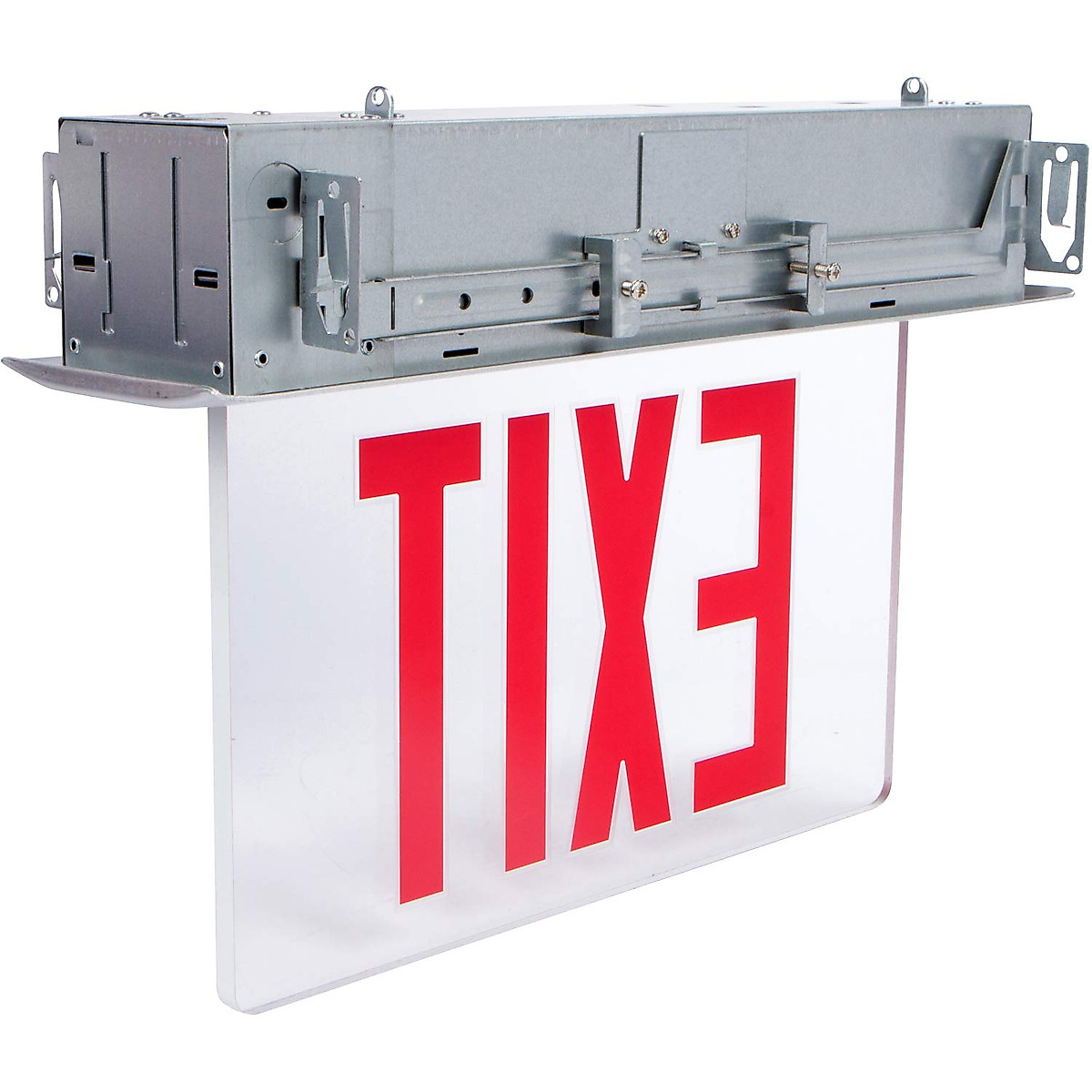 Morris Products LED Exit Sign – Recessed Mount Edge – Red on Clear Panel, Anodized Aluminum Housing – Compact, Low-Profile Design – Double Sided Legend – Energy Efficient, High Output – 1 Count