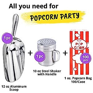 CUSINIUM Aluminium Popcorn Scoop - Popcorn Salt Shaker - [75 pcs] 1oz Popcorn Bags Bundle