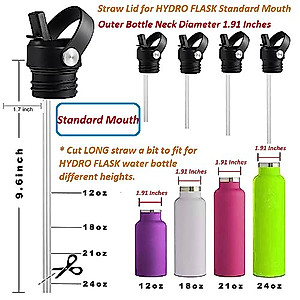 Straw Lid for Hydroflask, Lids with Straw for Hydro Flask 18 21 24 oz Standard Mouth, Replacement Sport Cap for HydroFlask Top Lid with Flexible Handle, Sport Water Bottle Cap Accessories, Black