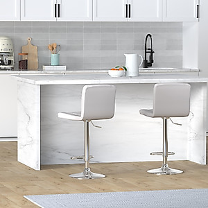 Leopard Bar Stools Set of 2, Modern Adjustable Bar Stool with Back, Straight Line Swivel Barstool (White)