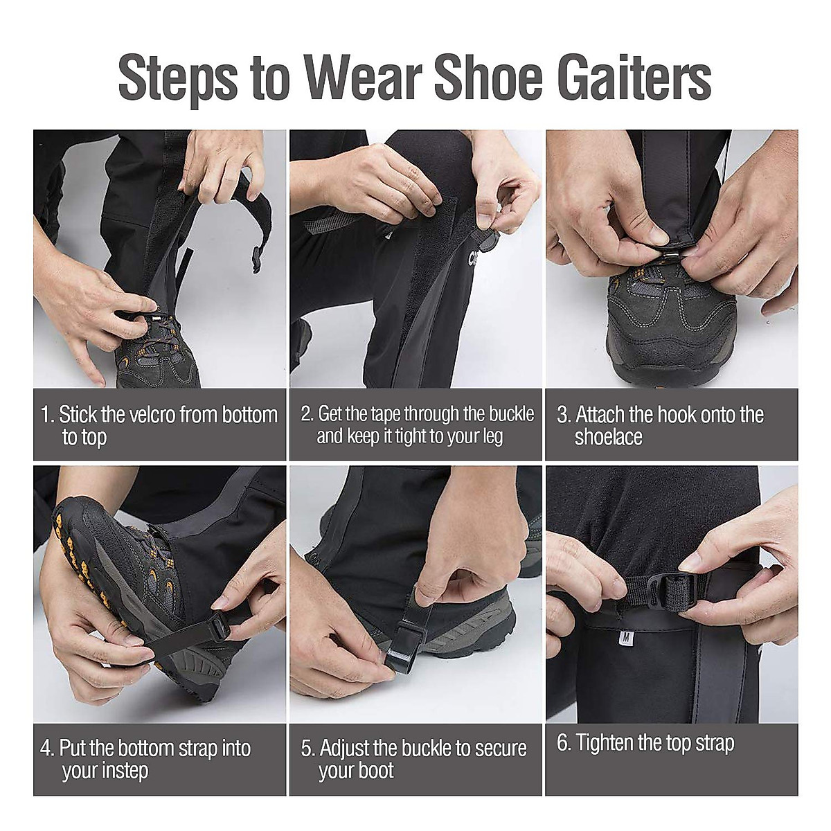 Leg Gaiters Waterproof Snow Boot Gaiters for Snowshoeing, Hiking, Hunting, Running, Motorcycle Anti-Tear Oxford Fabric, TPU Instep Belt Metal Shoelace Hook Adjustable top Buckle Strap for (Black, XL)