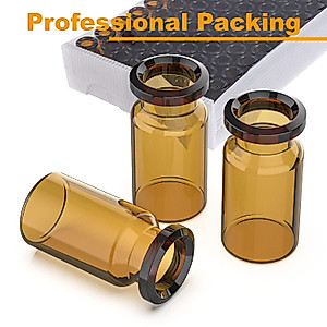 creahub 100 Pack 10ml Glass Vials, Amber Glass Headspace Vials with Plastic-Aluminum Flip Off Caps and Rubber Stoppers, 20mm Flat Bottom Lab Crimp Top Vial for Injection