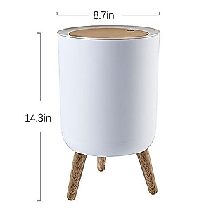 Kelendle Nordic Waste Basket Push Top Trash Can with Lid Garbage Can with Long Legs Modern Round Trash Bin for Kitchen Bathroom