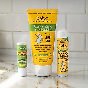 Babo Botanicals Zinc Sunscreen Lotion SPF 30 with 100% Mineral Actives, Non-Greasy, Water-Resistant, Fragrance-Free, Vegan, For Babies, Kids or Sensitive Skin, Clear, 3 Fl Oz