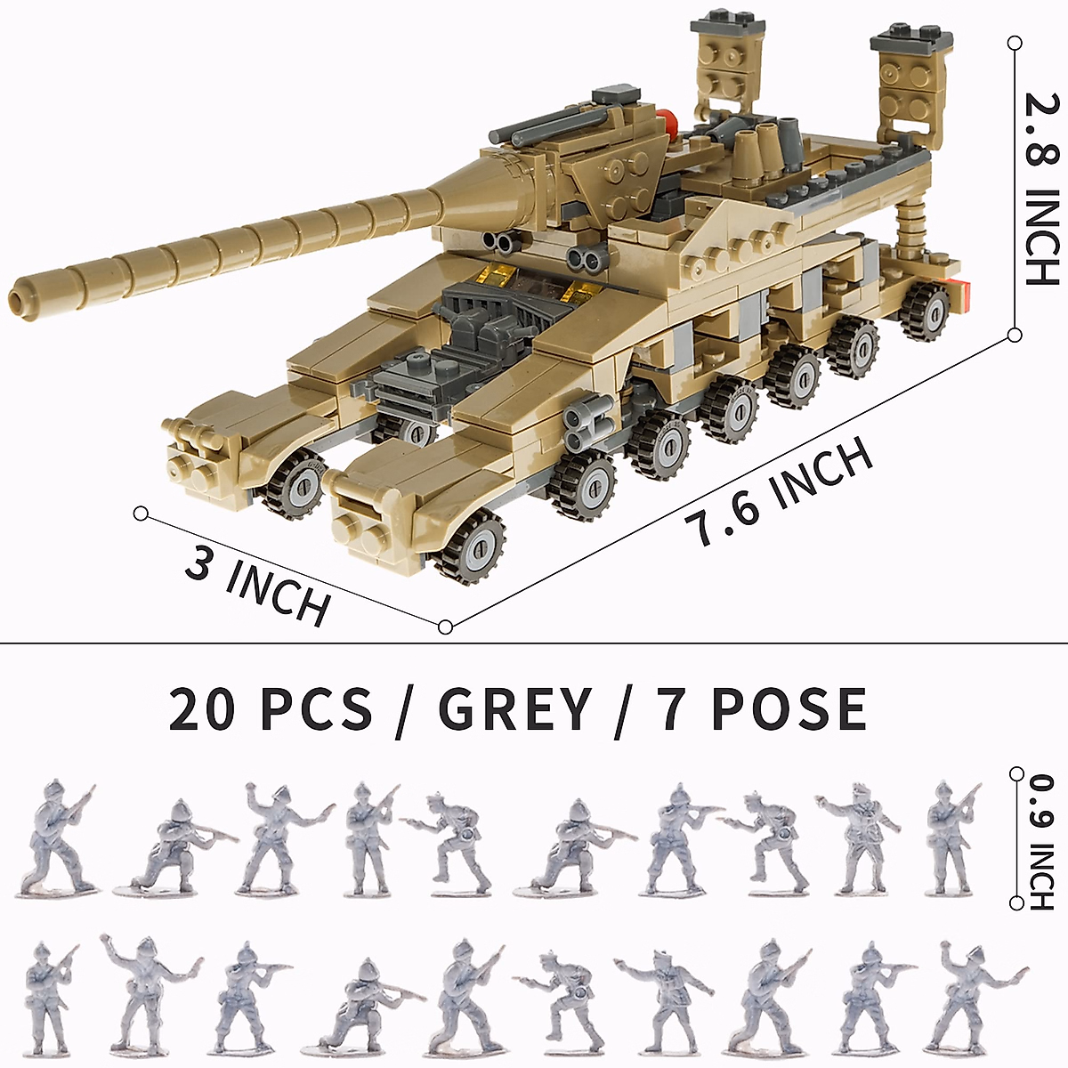 WW2 Army Building Blocks Toys Set Compatible with Lego, Create a German Dora Cannon or 16 Small Military Vehicles, with 20 Toy Soldiers, for Boys Kids Age 6 7 8 Year Old