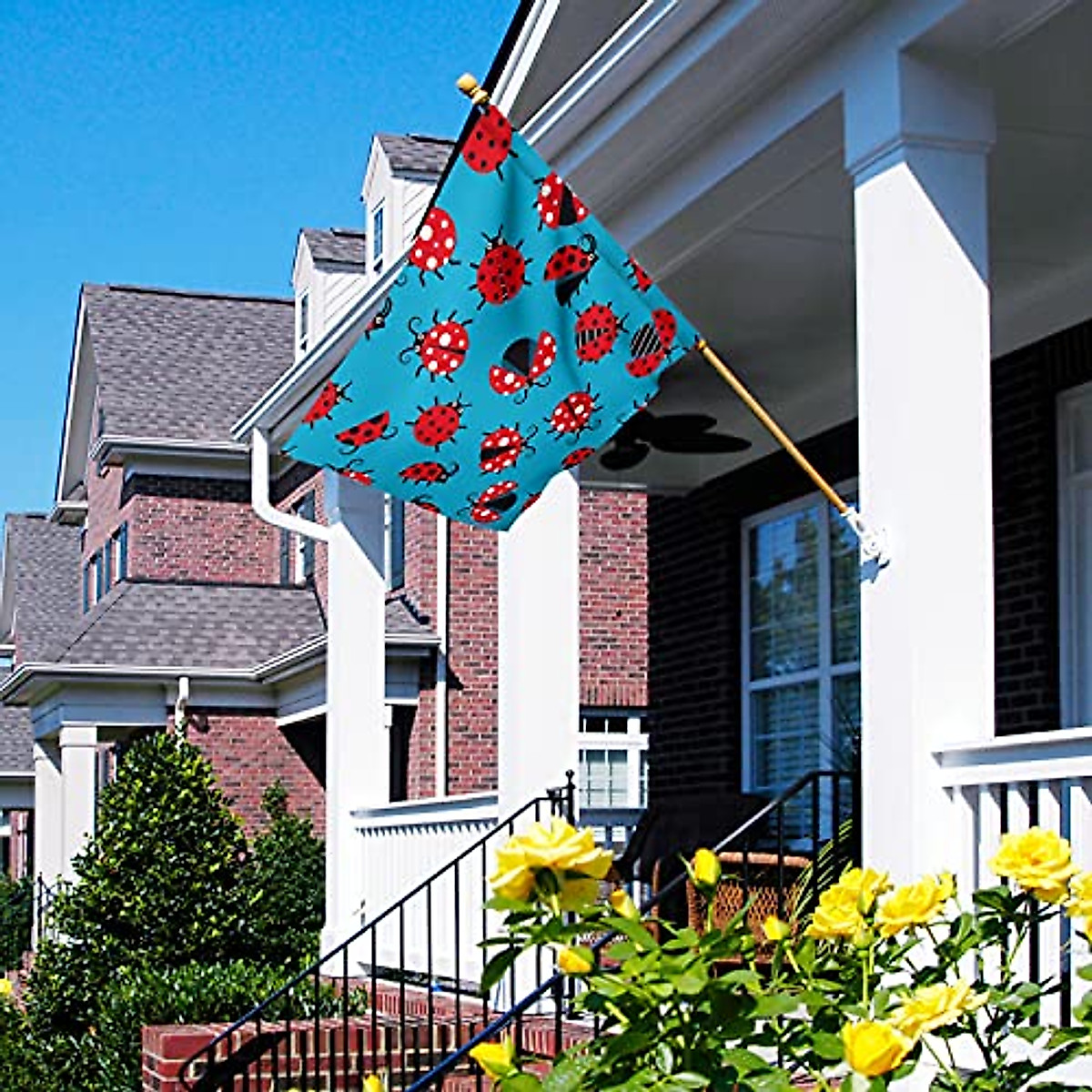 Welcome Yard Flag Vertical Seasonal Garden Flag Cute Ladybug Red Black Carapace Insect Dense Animal Blue Waterproof Double Sided Flag for Indoor Outdoor Courtyard Decoration