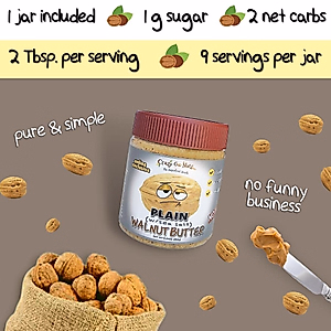 Crazy Go Nuts Walnut Butter - Plain w/ Sea Salt - Healthy Snacks, Keto, Vegan, Low Carb, Gluten Free, Superfood - Natural, Non-GMO, ALA, Omega 3 Fatty Acids, Good Fats and Antioxidants - 9.25 oz (1-Pack)
