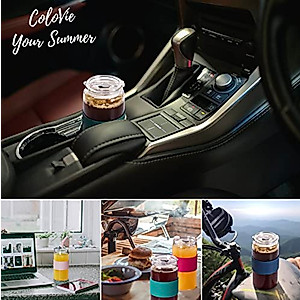 ColoVie 20oz Tumbler with 3 IN 1 Lids and Glass Straws(Extra Silicone Tips), White Silicone Protective Sleeve, Iced Coffee Cup, Travel Water Bottle, Soda Beer Can Shaped Cups, Hot Tea